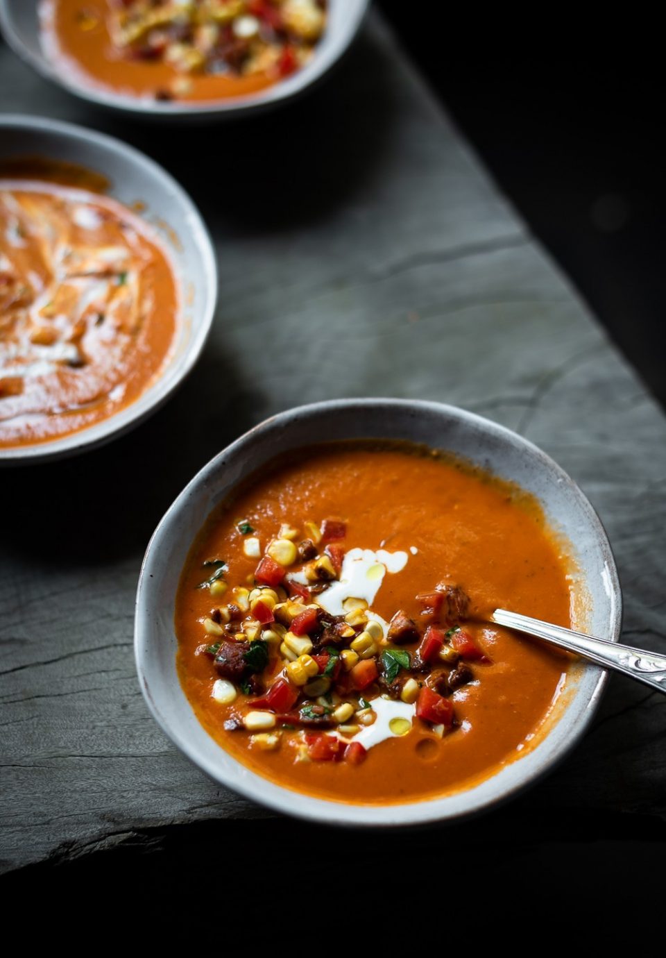 Roast sweet pepper soup with corn salsa | Bibbyskitchen recipes